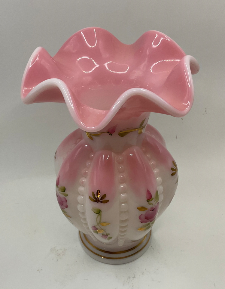 Fenton Rosalene Charleton Collection Hand Painted Beaded Melon Vase ...