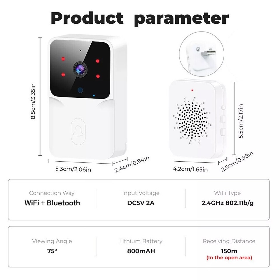 Smart WiFi Wireless Video Doorbell Security Ring Phone Camera Door Bell ...
