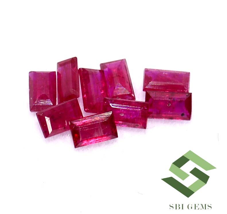 1.17 CTS Natural Ruby Baguette Cut 3.50x2 mm Lot 09 Pcs Burma Loose ...