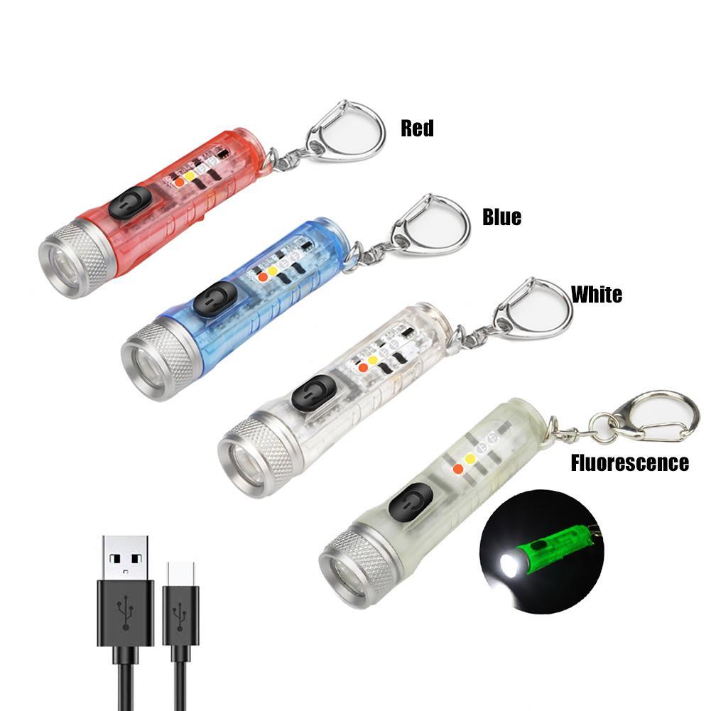 3Pcs Mini Keychain Torch w/ Buckle USB Rechargeable Emergency ...