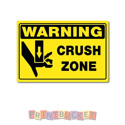 Warning Crush Zone (Hand) sticker 150mm quality water/fade proof vinyl ...