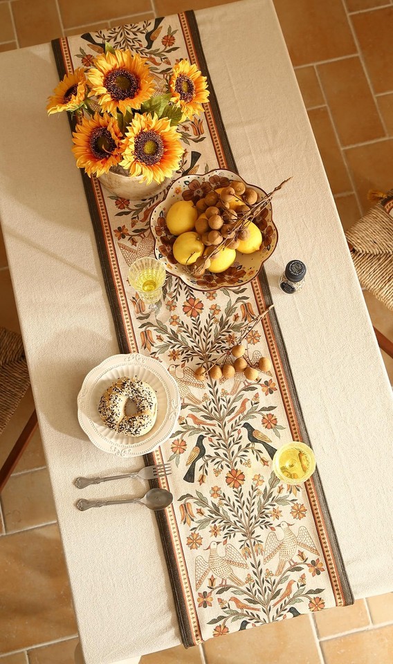 12x63 Inches Floral Rustic Linen Small Table Runner for Kitchen Dining ...
