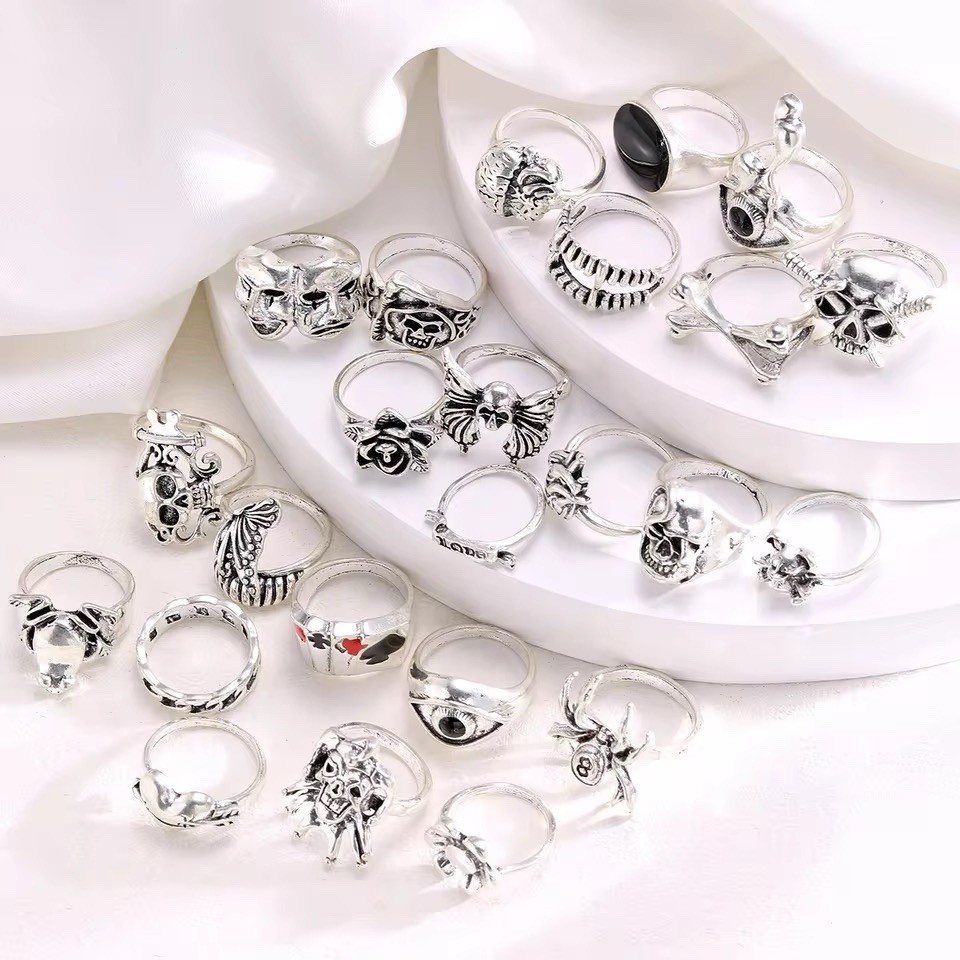 24 Silver Bulk Lot Rings For Men And Women Goth Grunge Fashion Ring ...