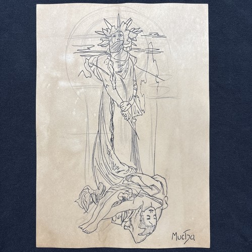ALFONS MUCHA drawing on old paper signed stamped vintage | eBay
