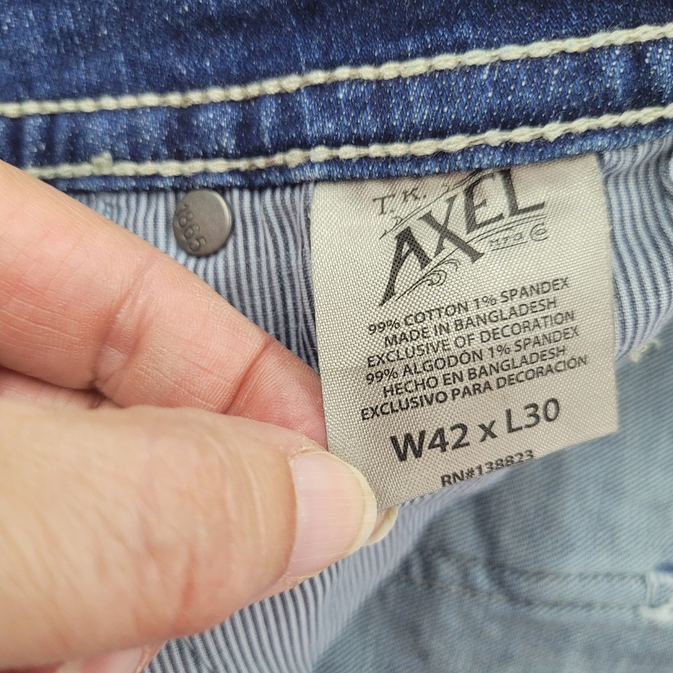 TK Axel Jeans Mens 42x30 Blue Eaton Slim Boot Denim Embroidered Pockets ...