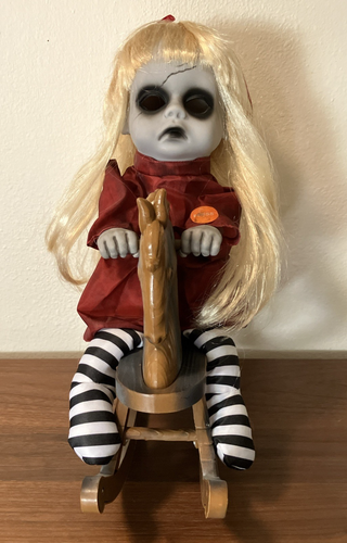 Halloween Decor Living Dead Girl On Rocking Horse Creepy Doll Haunted ...