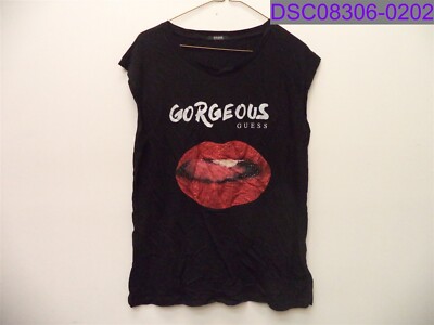 Women's Size Large Guess Gorgeous Black Tank Top Lip Tongue Graphic 20 ...