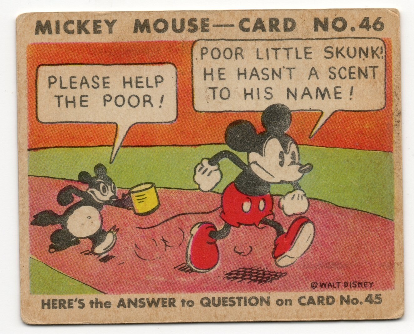 RARE VINTAGE 1935 MICKEY MOUSE Bubble GUM INC. Card #36 Skunk ...