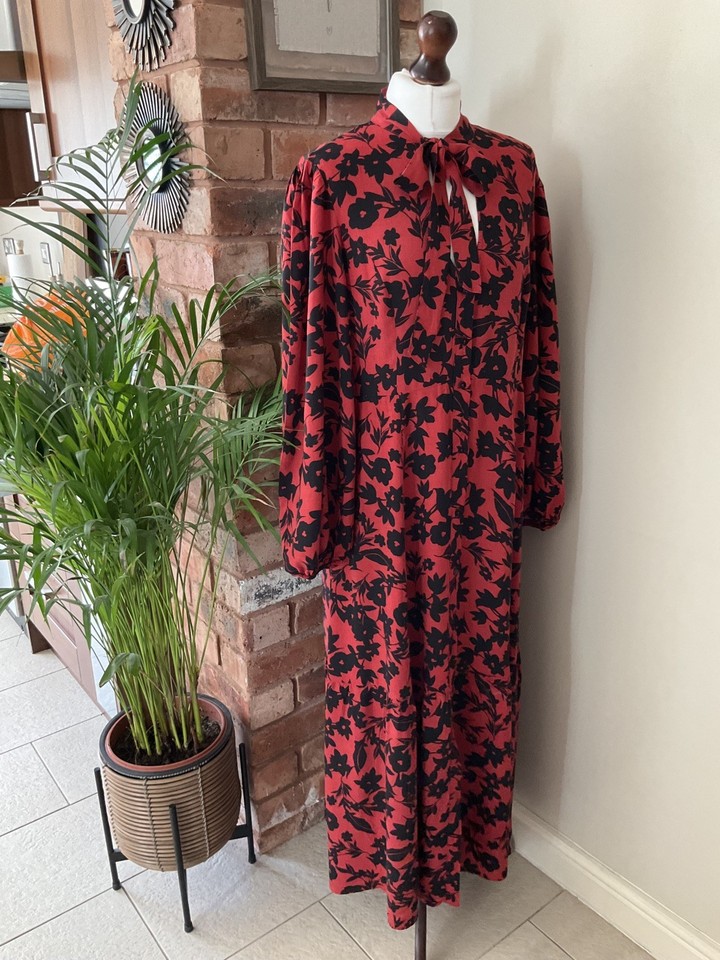 River Island midi Dress Bow Ladies Size 16 Pattern autumn winter | eBay UK
