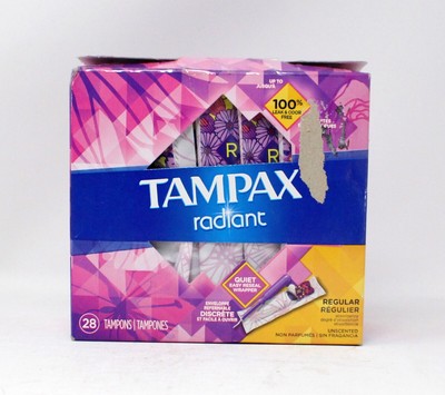 Tampax Radiant Regular Absorbency Plastic Tampons Unscented 28 Ct New ...