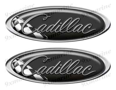 Set of 2 Cadillac Classic Oval Vinyl Boat Stickers, Faux 3D Design 10"x ...