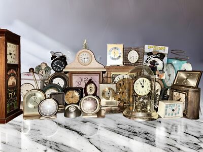 Vintage & Modern Clock Lot of 30 Clocks Carriage Mantle Timepiece ...