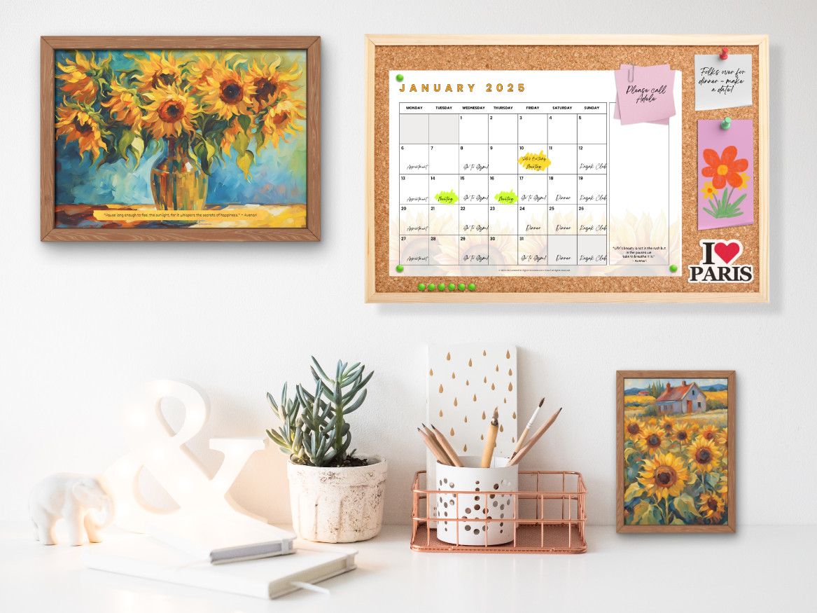 2025 Calendar Printable | Sunflowers 2025 Printable