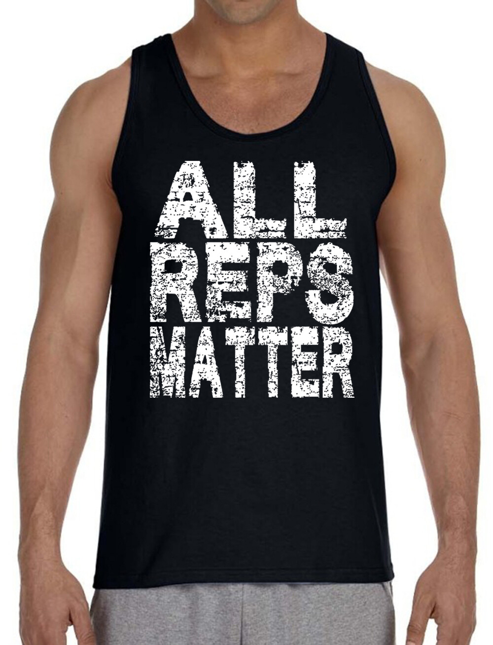 Men's All Reps Matter Black Tank Top T-Shirt Gym Fitness Powerlift MMA ...
