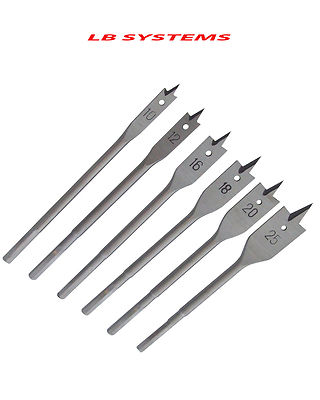6 PC FLAT SPADE WOOD DRILL BITS SET BIT SET HOLE CUTTER BORER NEW POWER ...