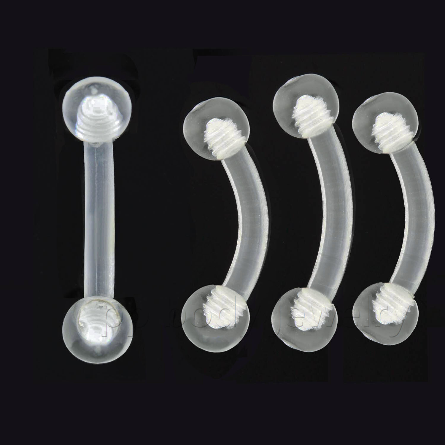 16G 14G Clear Ball Bio Flex Curved Barbell Eyebrow Ring Retainer 5/16 ...