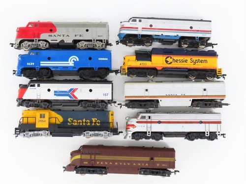 LOT of 9 HO Scale AHM/Mantua ATSF/FEC/PRR/CR/CBQ F7A/GP9/RF16 Diesel ...