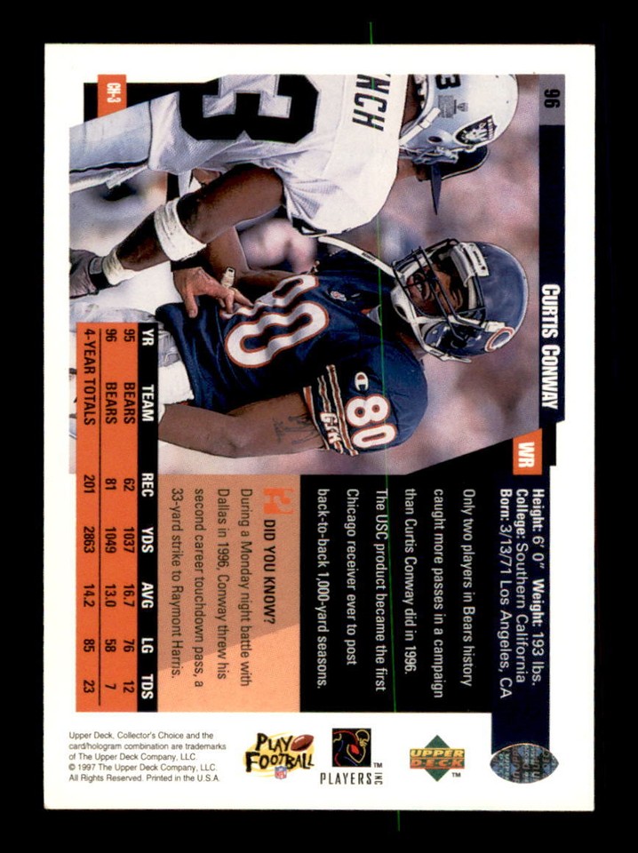 1997 Football Upper Deck Curtis Conway Chicago Bears #96 | eBay