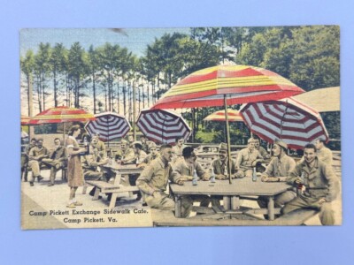 c 1940 WWII Era CAMP PICKETT Virginia US ARMY at SIDEWALK CAFE Postcard ...