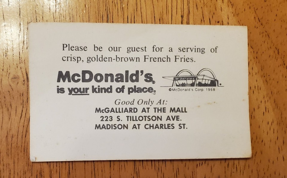 Vintage McDonald's "Be Our Guest" Free Fries Coupon - Tillotson Ave ...