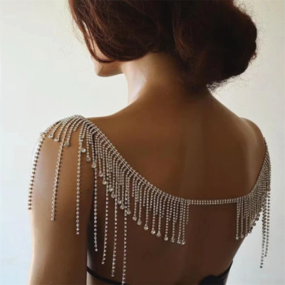 Luxury Silver Rhinestone Tassel Shoulder Chest Shawl Body Chain Jewelry ...