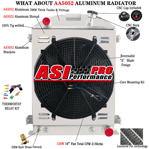 3 Row Aluminum Radiator&Shroud fan fit 1932 Ford High Boy Street Rod ...