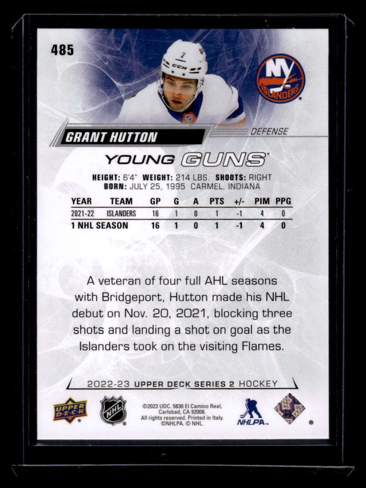 2022 UD Series 2 Young Guns Grant Hutton #485 New York Islanders | eBay