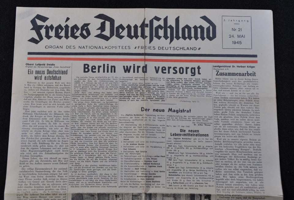 Original WWII Red Army Newspaper Freies Deutschland BERLIN 1945 - RARE ...