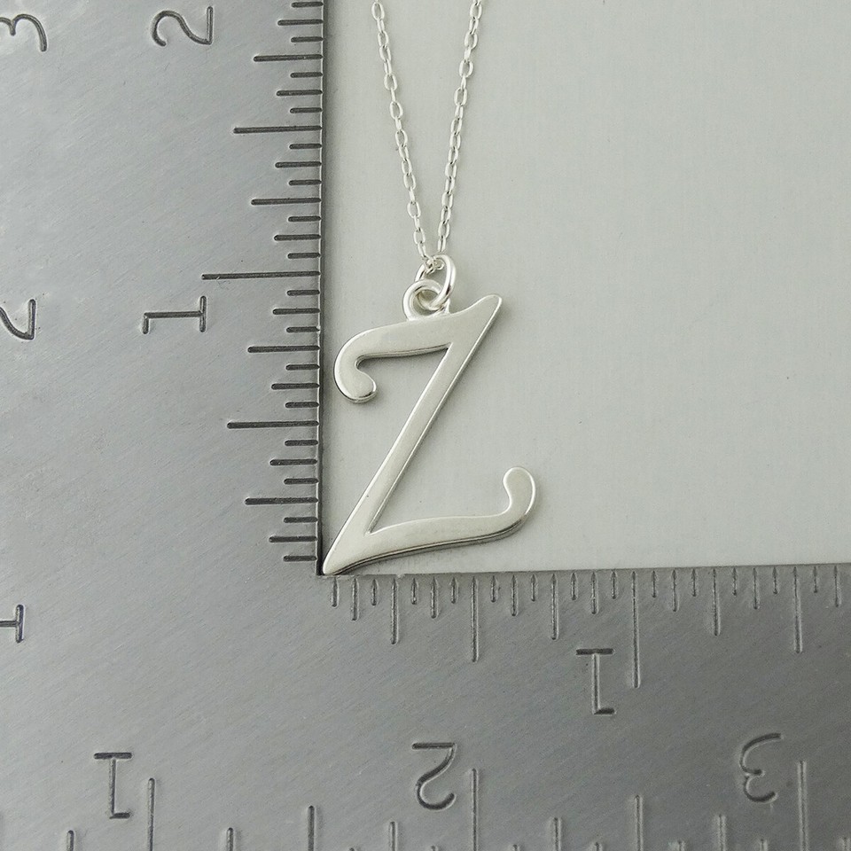 Script Letter Z Charm Necklace 925 Sterling Silver Capital Initial A-Z ...