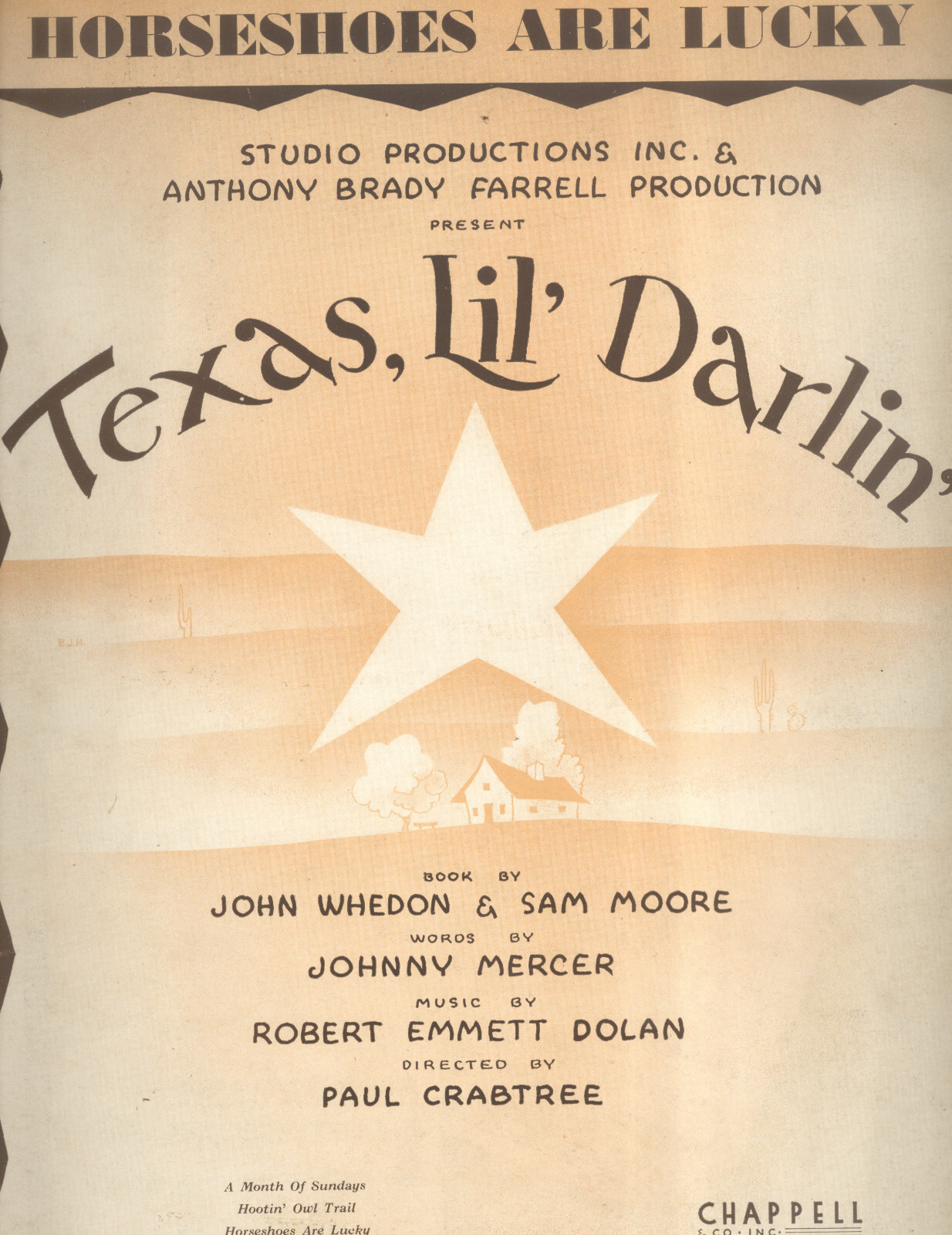 TEXAS, LIL DARLIN' Broadway Show Sheet Music "Horseshoes Are Lucky" | eBay