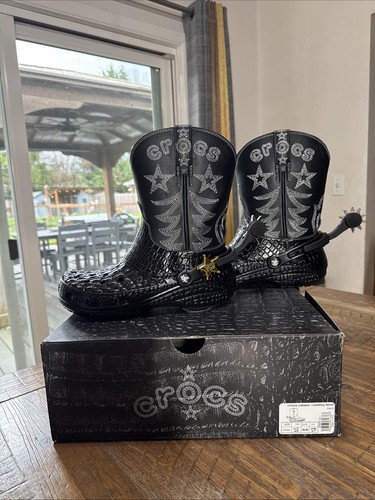Crocs Classic Black Western Cowboy Boots with Spur Detail | eBay