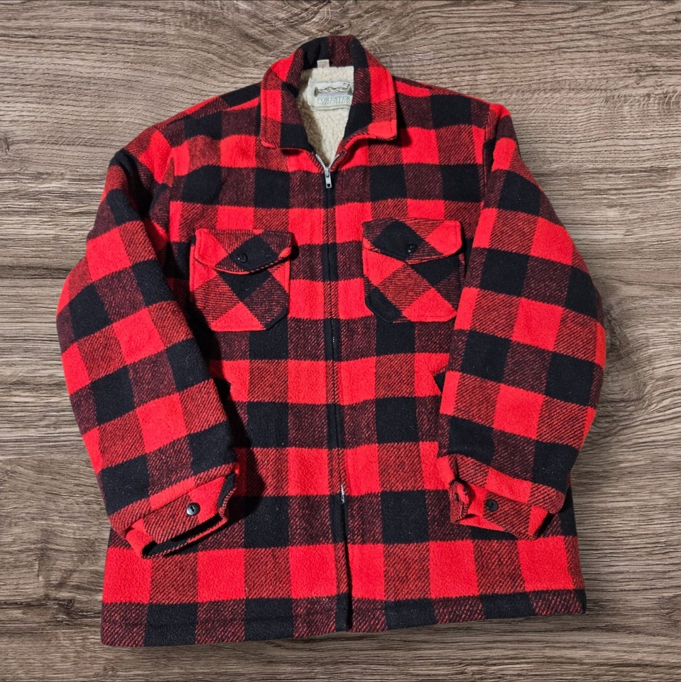 VTG/70s Forester Rugged Wool Blend Sherpa-Lined Buffalo Red Mackinaw ...