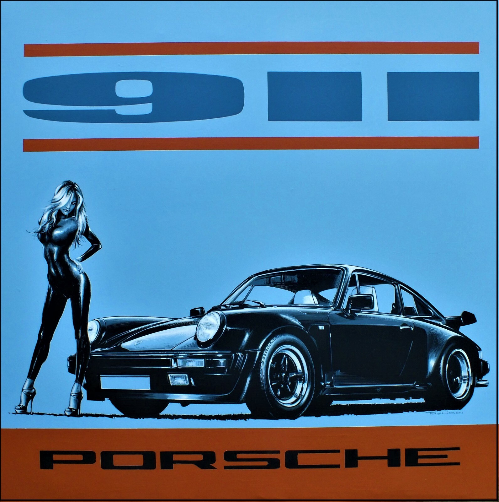 Porsche 911 Pin Up Girl Vintage Retro High-Quality 17.5x17in Art Poster ...