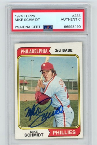 MIKE SCHMIDT Phillies Signed 1974 Topps 2nd Year Baseball Card #283 PSA ...