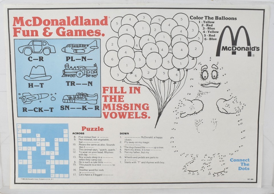 1985 McDonald's McDonaldland Fun Word Games Puzzle Tracing Crossword ...