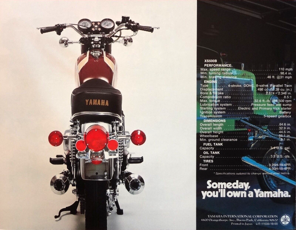 1975 Yamaha XS500B 4-page brochure-Vintage LIT-11035-18-00 XS 500 | eBay