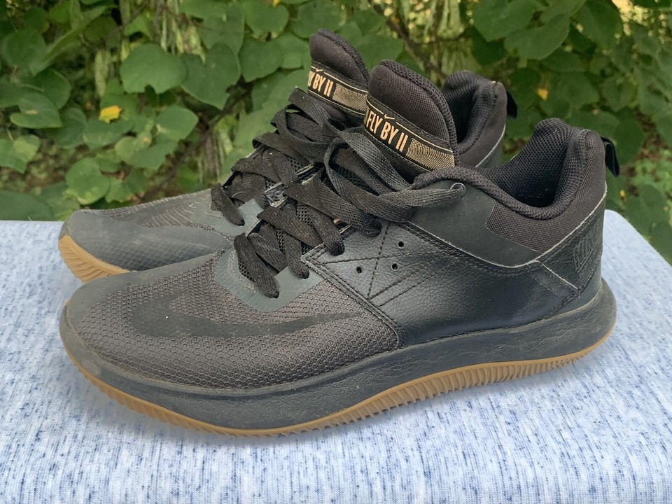 Nike NBA Fly By II Low TRIPLE BLACK Gold Writing Basketball Sneakers 11 ...