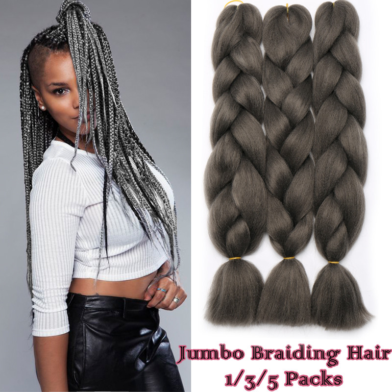 24" Handmade Jumbo Braiding Hair Extensions Plaited Box Braids Ombre ...