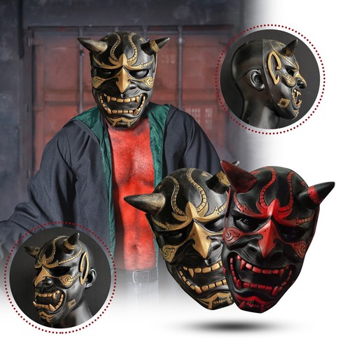 Japanese S-amurai Hannya Oni Mask,Evil De-mon Mon-ster Full Face Latex ...
