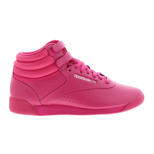 Reebok Freestyle Hi Womens Pink Leather Lace Up Lifestyle Sneakers ...