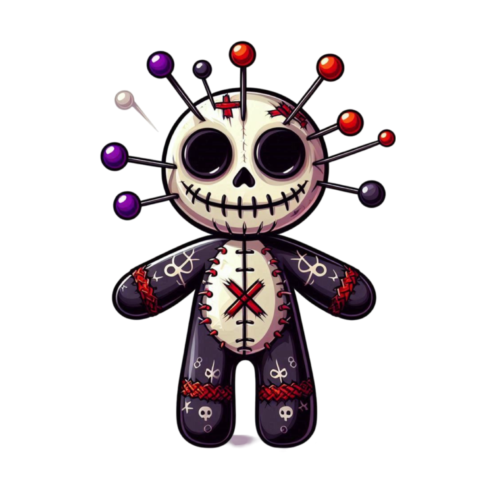 Skeleton Voodoo Doll Sticker 3" Black White Pumpkin Halloween Stick ...