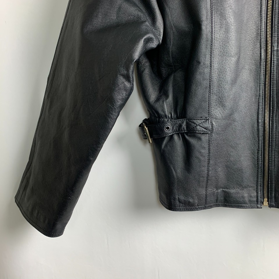 KC Collection Jacket Black Leather Collared Zip Side Buckle Design ...