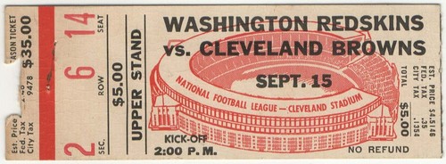 1963 CLEVELAND BROWNS vs WASHINGTON REDSKINS ticket stub JIM BROWN 3 ...