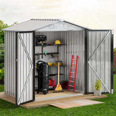 6X4 FT Heavy Duty Outdoor Storage Shed Large Metal Tool Sheds Storage ...