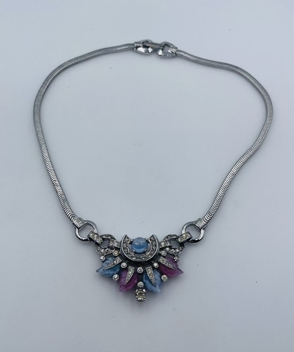 Collier Printemps Mazer Vintage Argenté Rhinestone Rose Bleu Verre | eBay