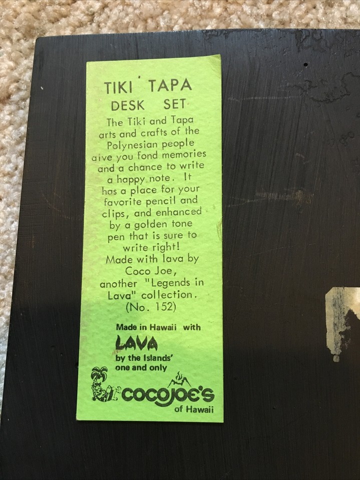 Vtg Hawaiian CocoJoes Lava Note Pad Holder Tiki Tapa Desk Set Coco Joes ...