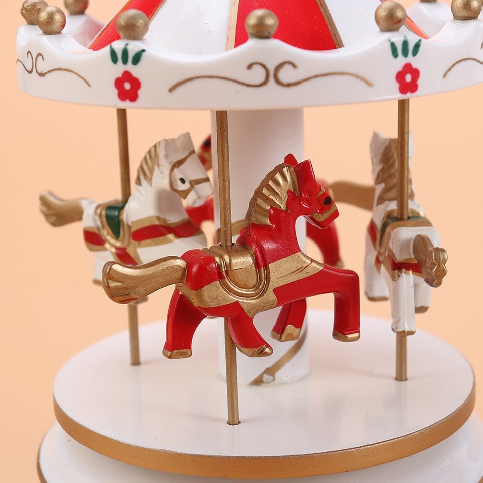 Wooden Carousel Music Box Wooden Decorative Toy Desktop Musical Box ...