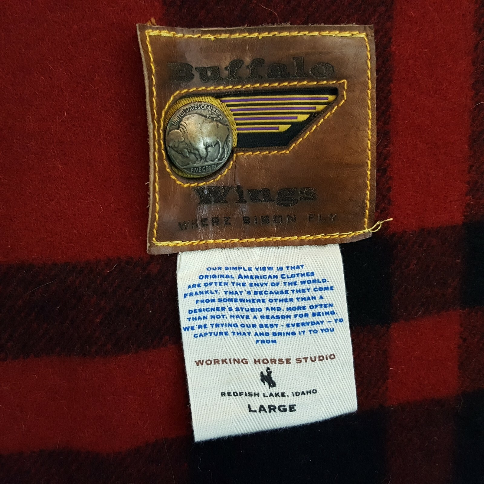 Buffalo Wings USA Red Wool Plaid Removable Button In Coat Jacket Liner ...