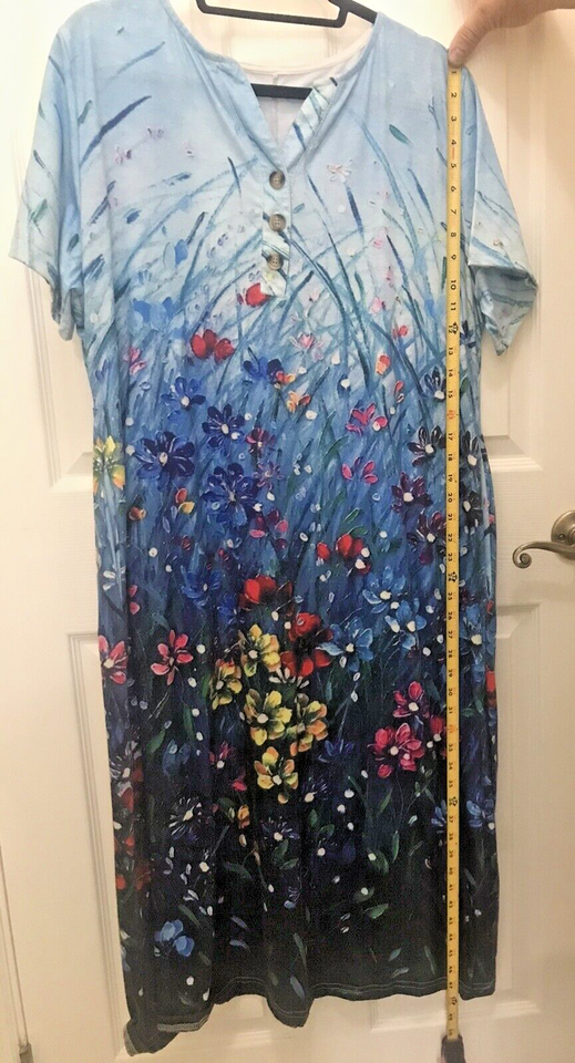 Floral Patio Lounge House Dress Full Length Sz XL Side Slit Pockets ...