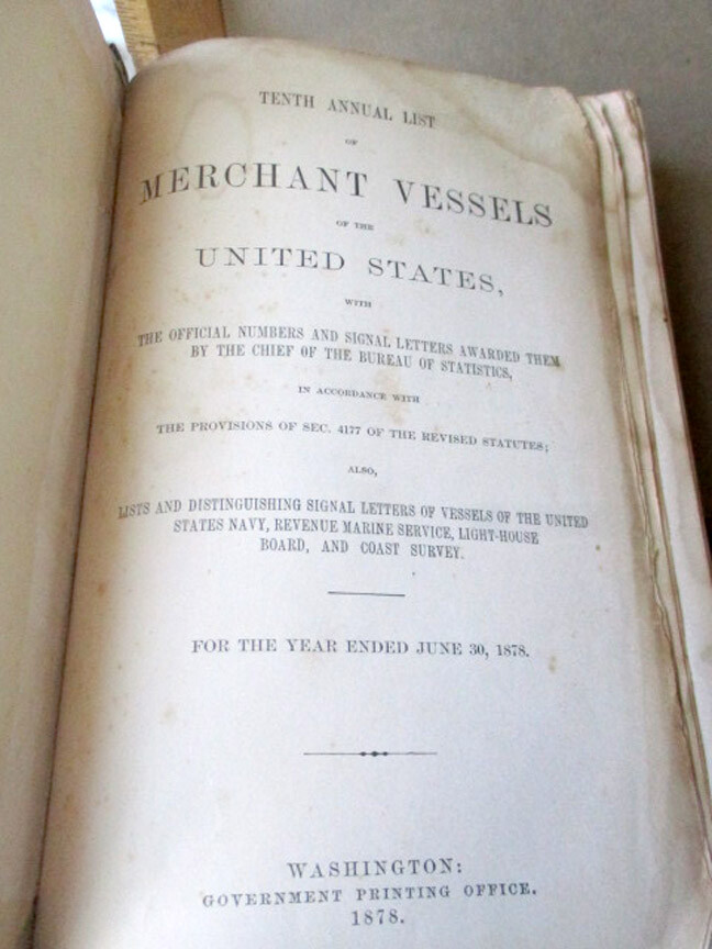 TENTH ANNUAL LIST Of MERCHANT VESSELS Of THE UNITED STATES,1878 | eBay